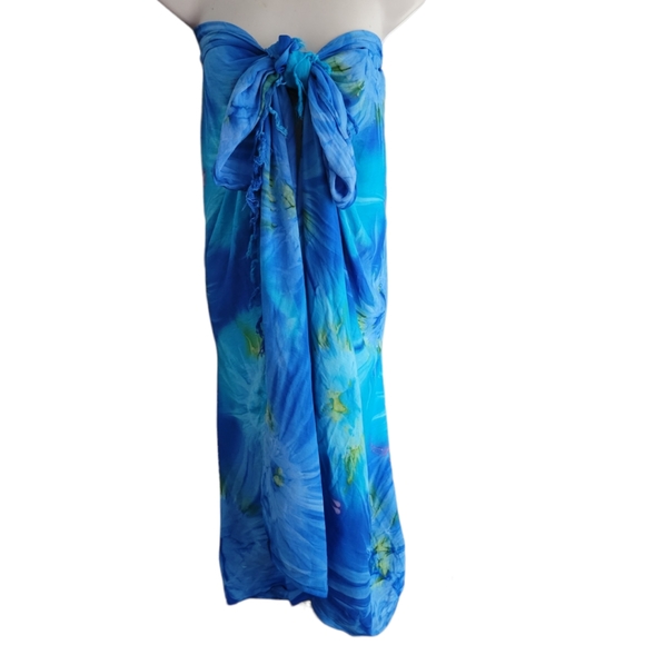 Accessories | Nwot Large Blue Watercolor Print Sarong Wrap Pareo | Poshmark